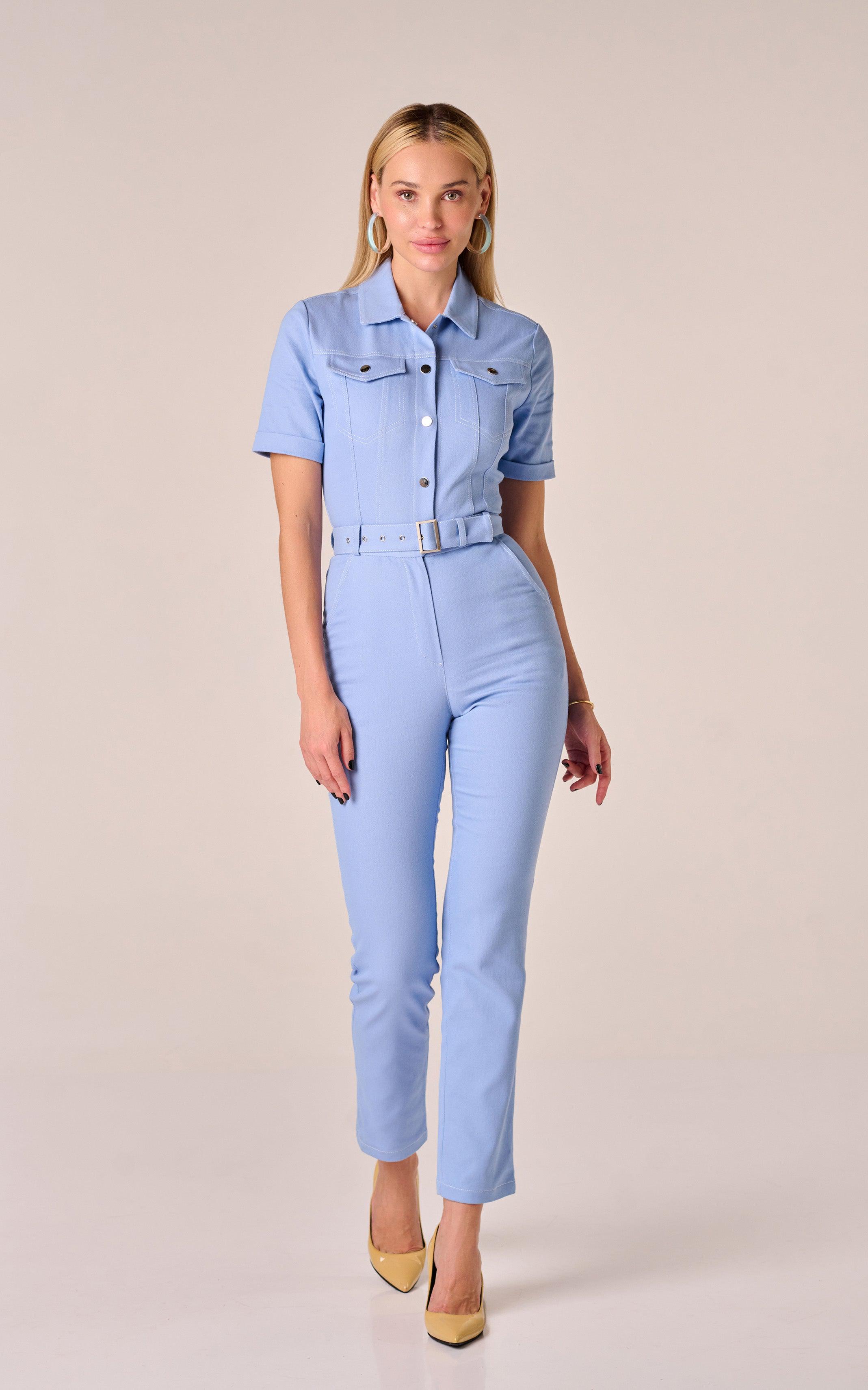 JENISIA | Women's cotton jumpsuit overall Blue – t.t brand